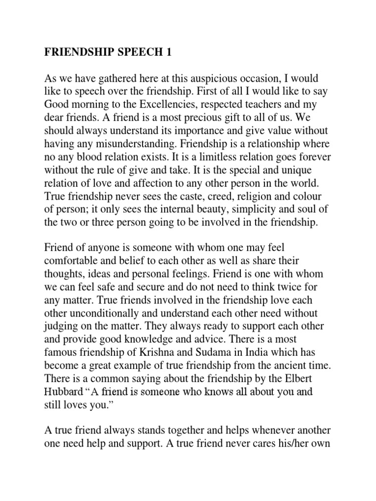 Friendship Speech | PDF | Friendship | Love
