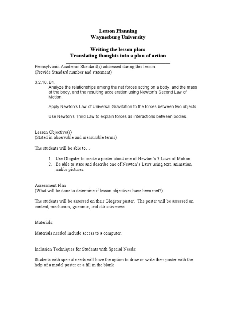 Newton's Laws Lesson Plan for Students | PDF | Newton's Laws Of Motion ...