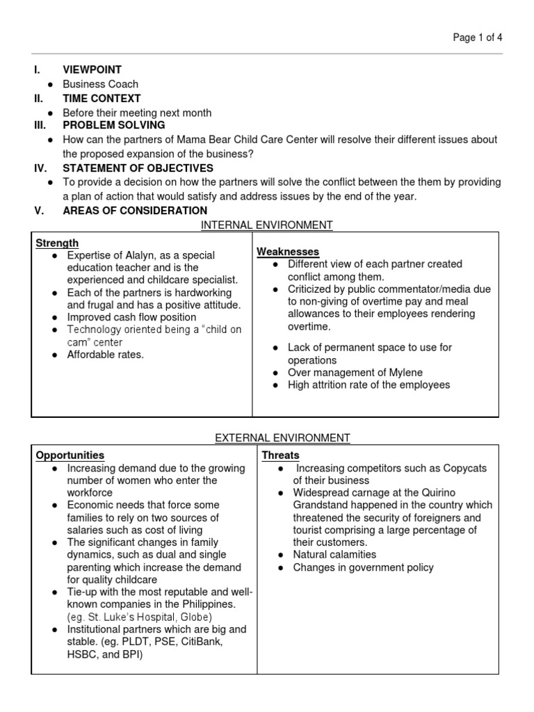 Final Mama Bear Case Study Print | PDF | Child Care | Relationships