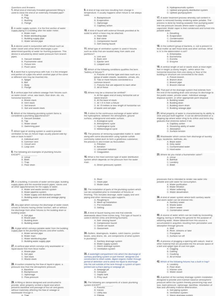 Plumbing Questions and Answers Guide | PDF | Plumbing | Valve