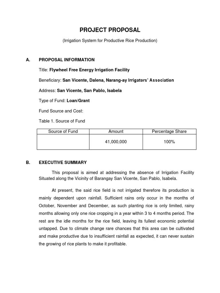 Project Proposal For Irrigation System of San Pablo Isabela For Banks ...