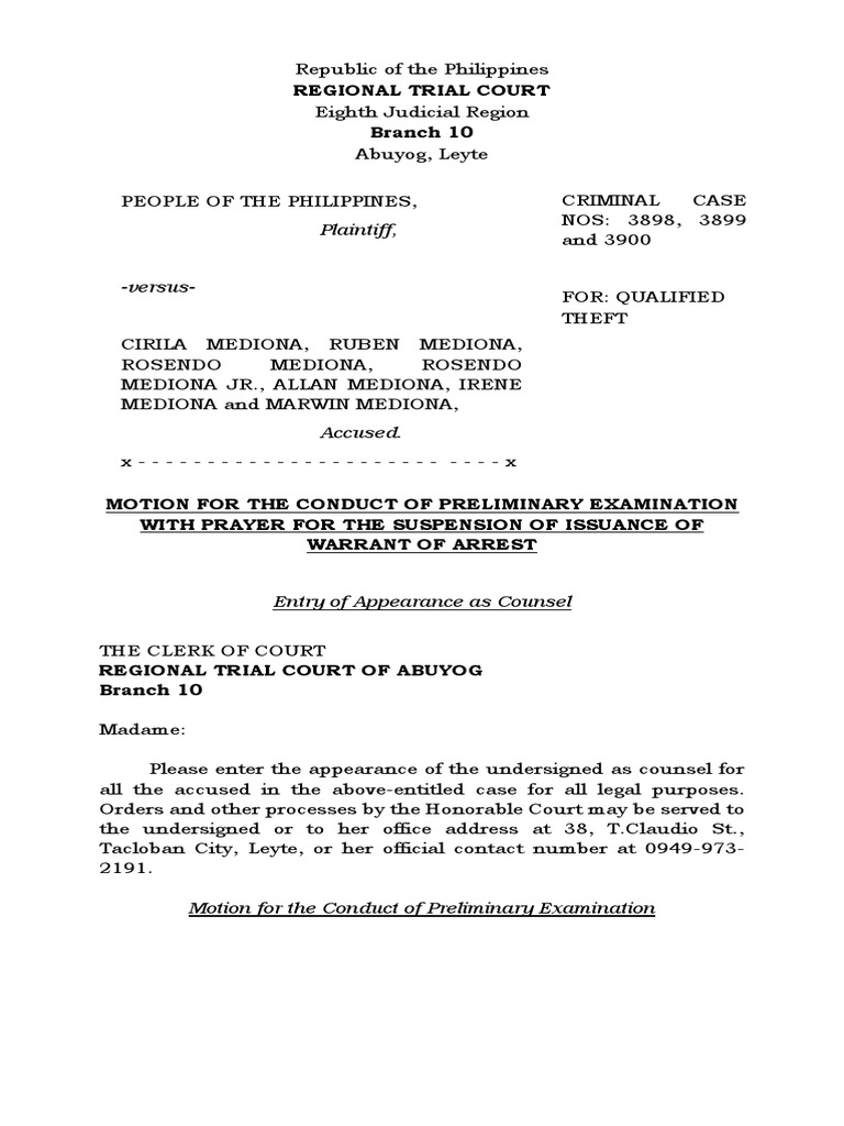 Motion For The Conduct of Judicial Determination of Probable Cause | PDF