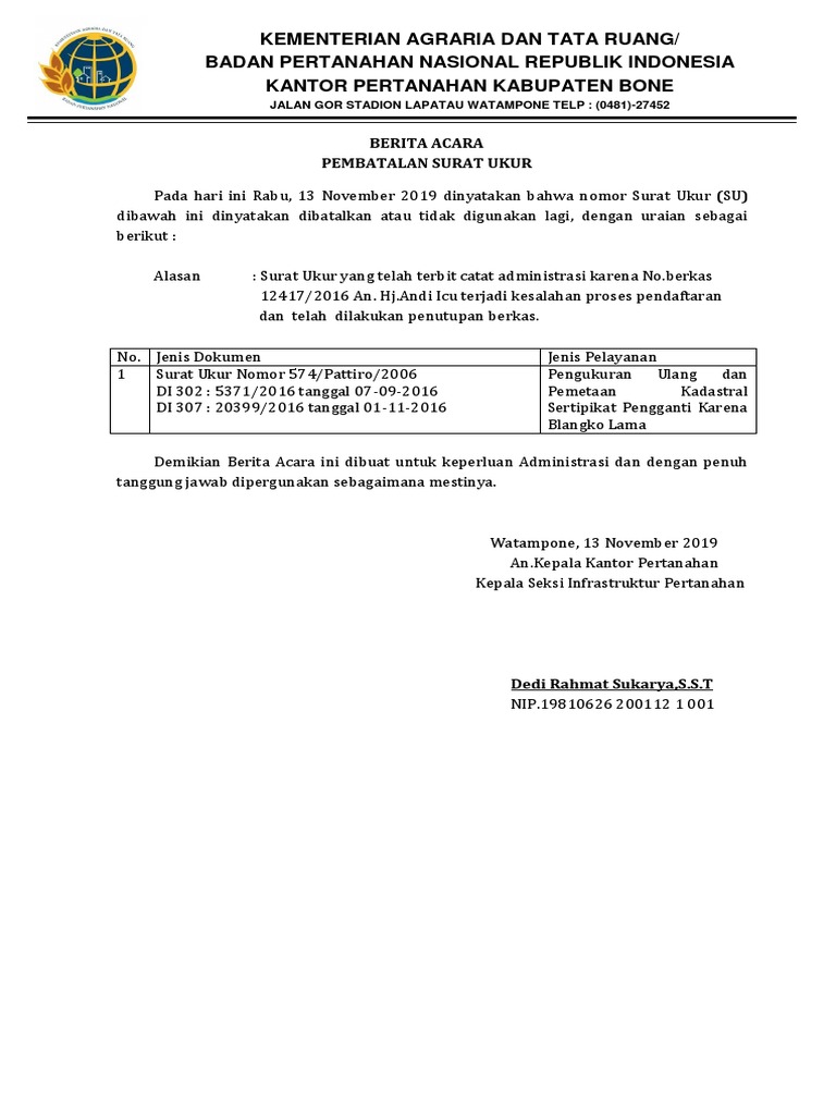 BA Pembatalan Surat Ukur | PDF