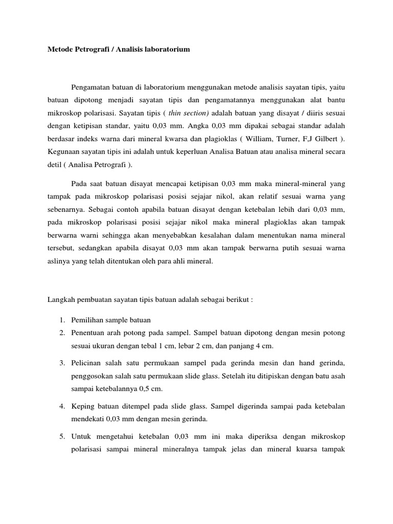 Metode Analisis Petrografi Sayatan Tipis | PDF