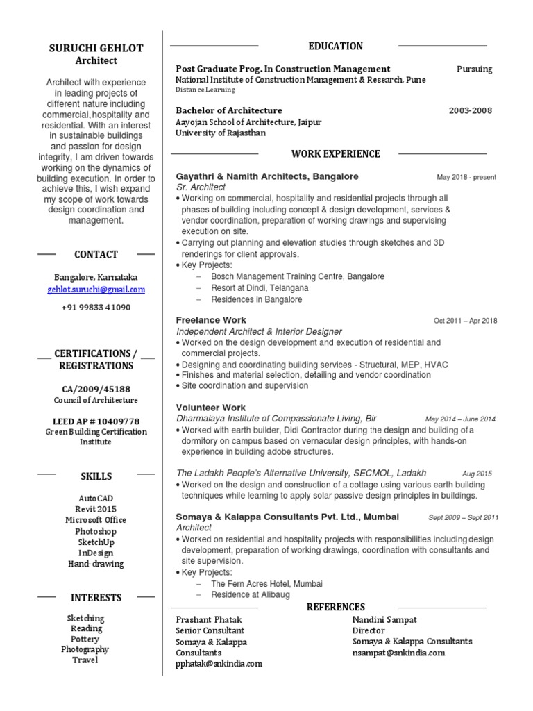 Suruchi Gehlot CV | PDF | Architect | Environmental Design