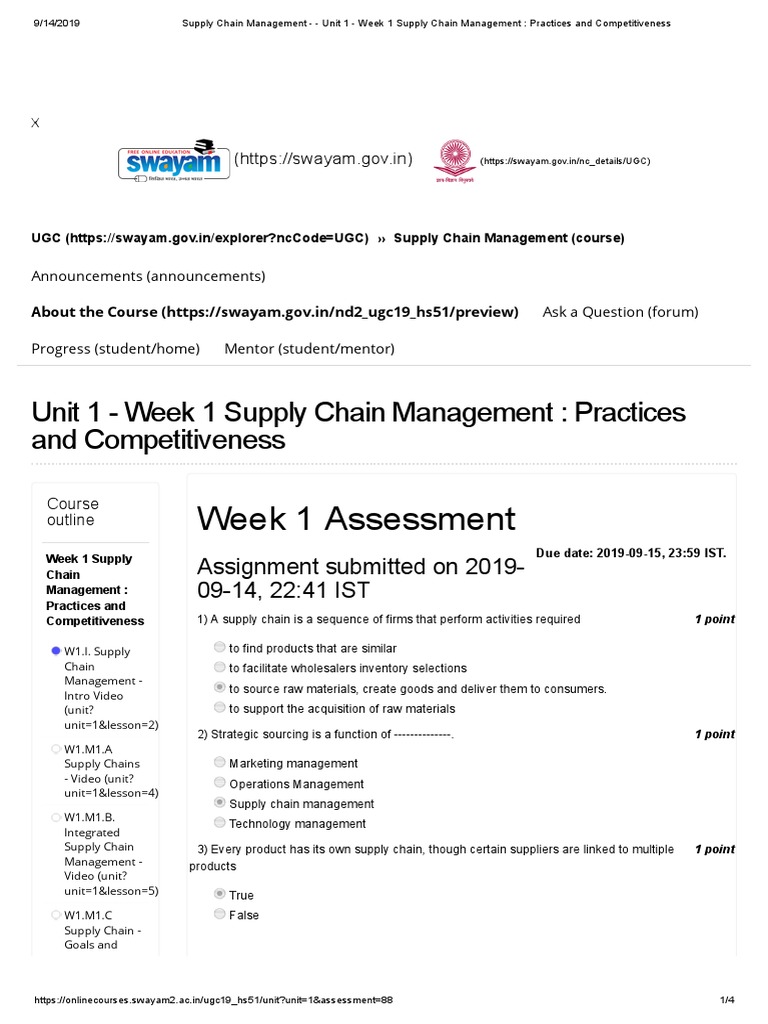 Supply Chain Management - Unit 1 - Week 1 Supply Chain Management ...