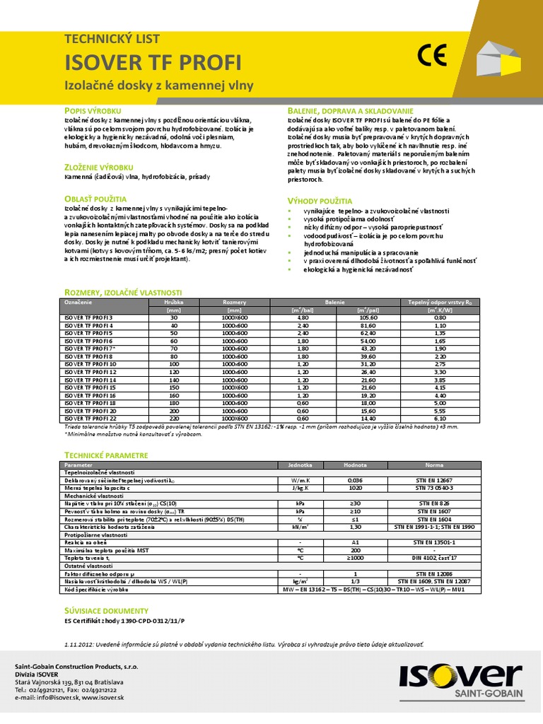 Isover TF Profi Technicky List | PDF