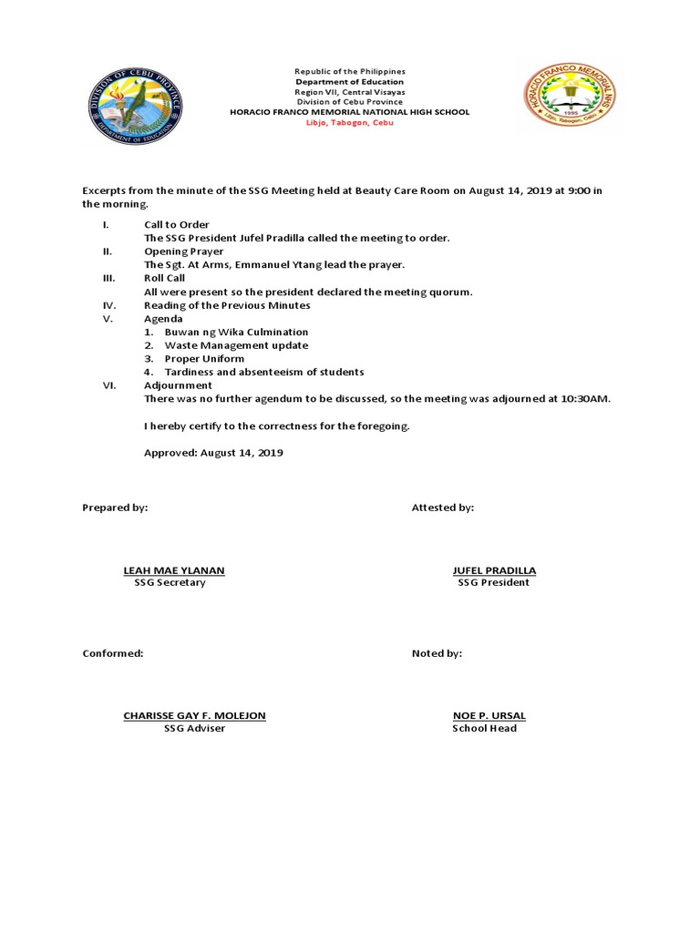 Minutes of The SSG Meeting | PDF