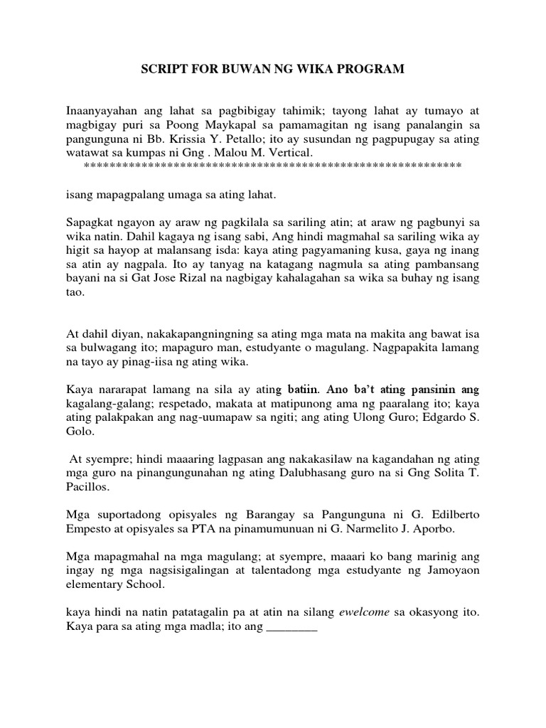 Script For Buwan NG Wika | PDF