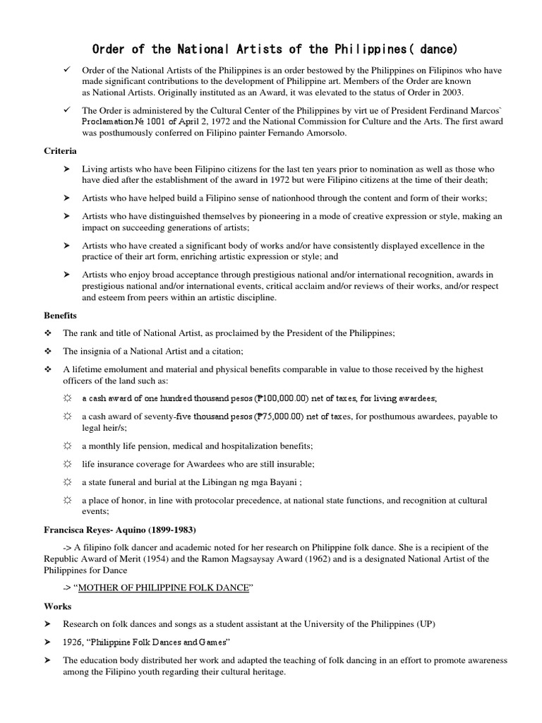 Order of The National Artists of The Philippines | PDF | Philippines ...