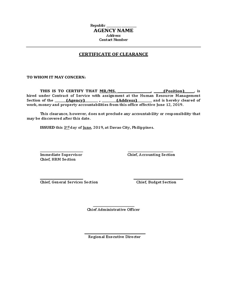 Certificate of Clearance | PDF
