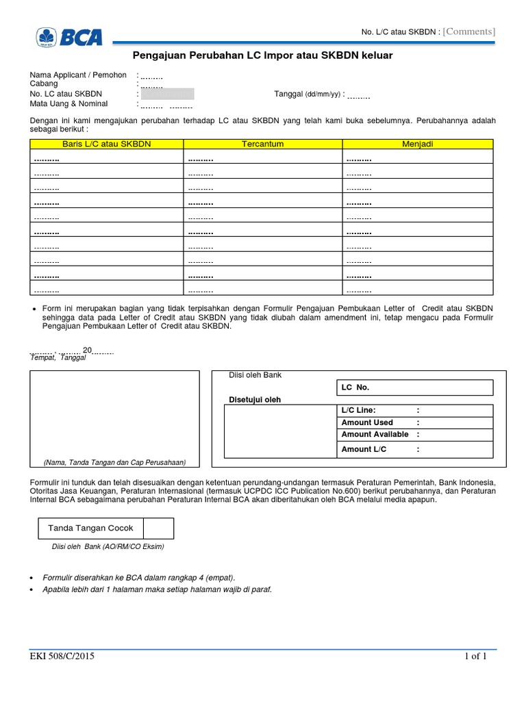 e Form Permintaan Perubahan LC Atau SKBDN ID | PDF