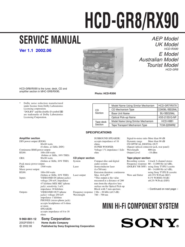 Sony Hcd-gr8 Rx90 Ver-1.1 SCH | PDF | Decibel | Compact Disc