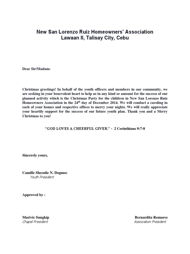 Solicitation Letter For Christmas Party - Docx Version 1 | PDF
