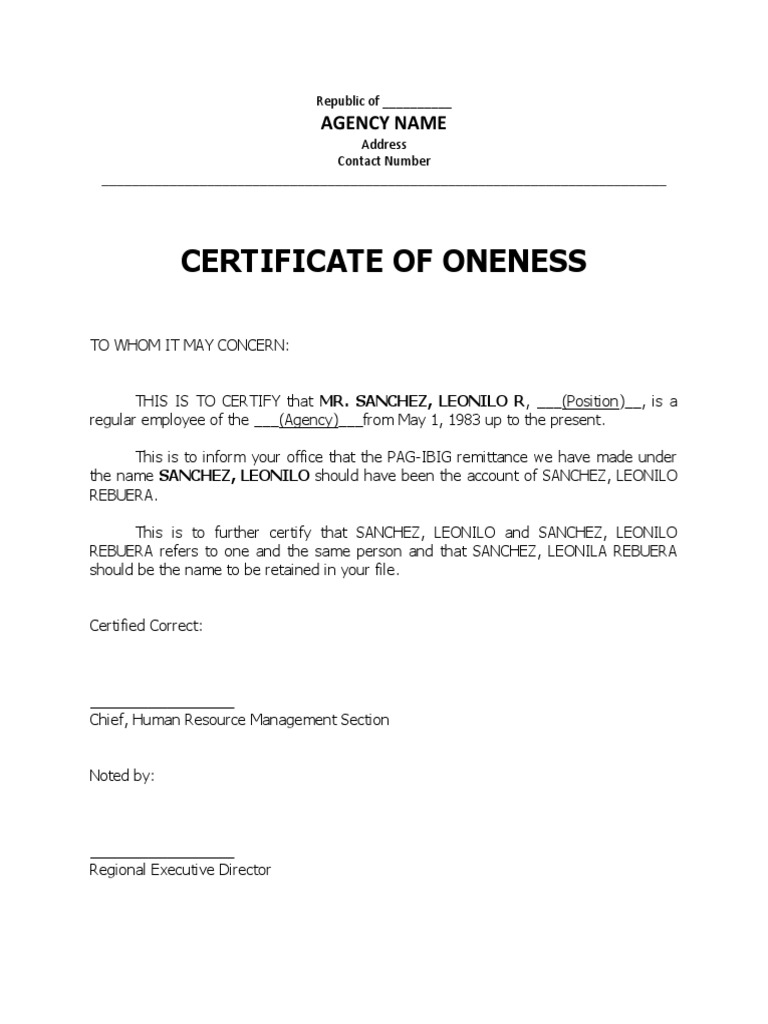 Certificate of Oneness for Employee | PDF