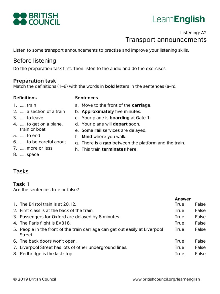 LearnEnglish Listening A2 Transport Announcements | PDF | Train | Rail ...