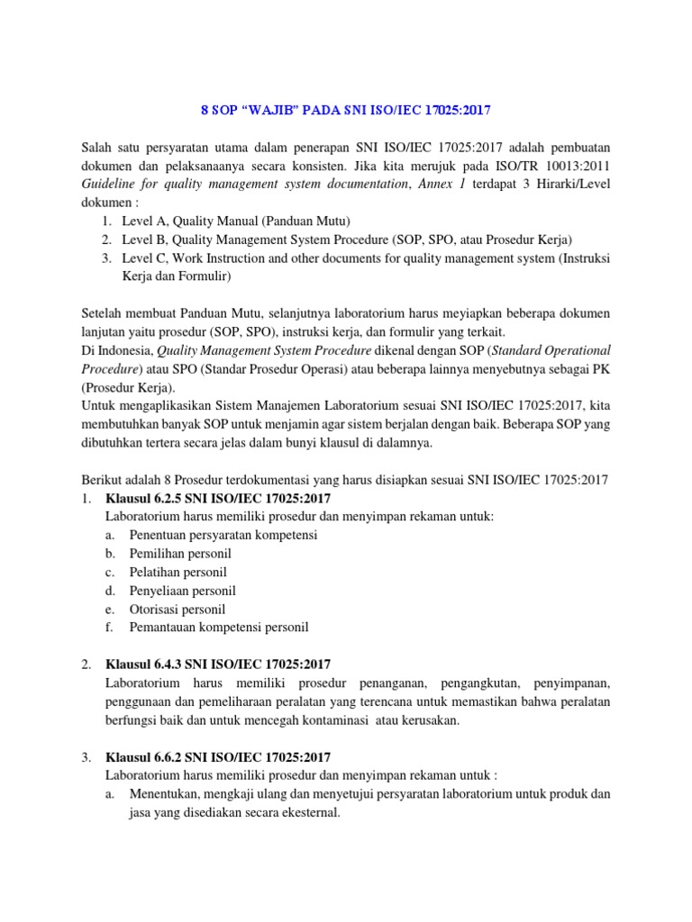 8 SOP Penting SNI ISO/IEC 17025:2017 | PDF