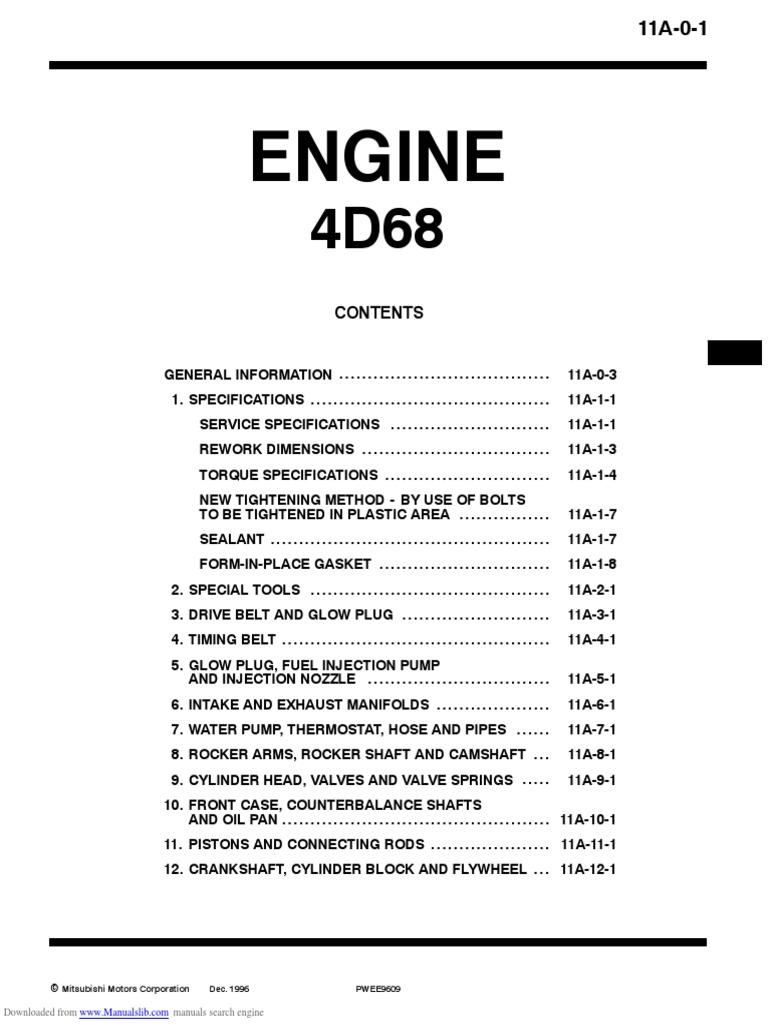 Mitsubishi Lancer Diesel 4D68 Workshop Manual - Engine | PDF | Internal ...