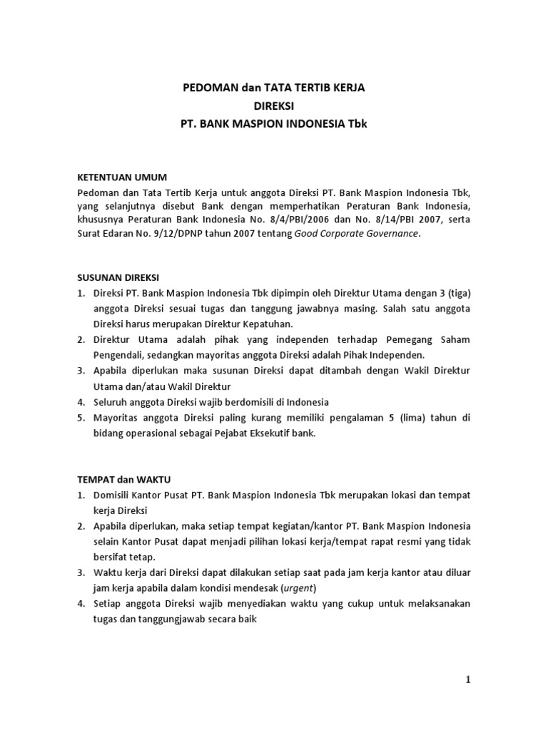 Pedoman Dan Tata Tertib Kerja Direksi | PDF