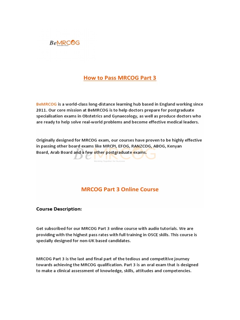 How To Pass MRCOG Part 3 | PDF | Gynaecology | Test (Assessment)