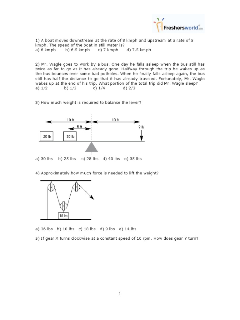 Mechanical Aptitude Test Questions | PDF | Speed | Motion (Physics)