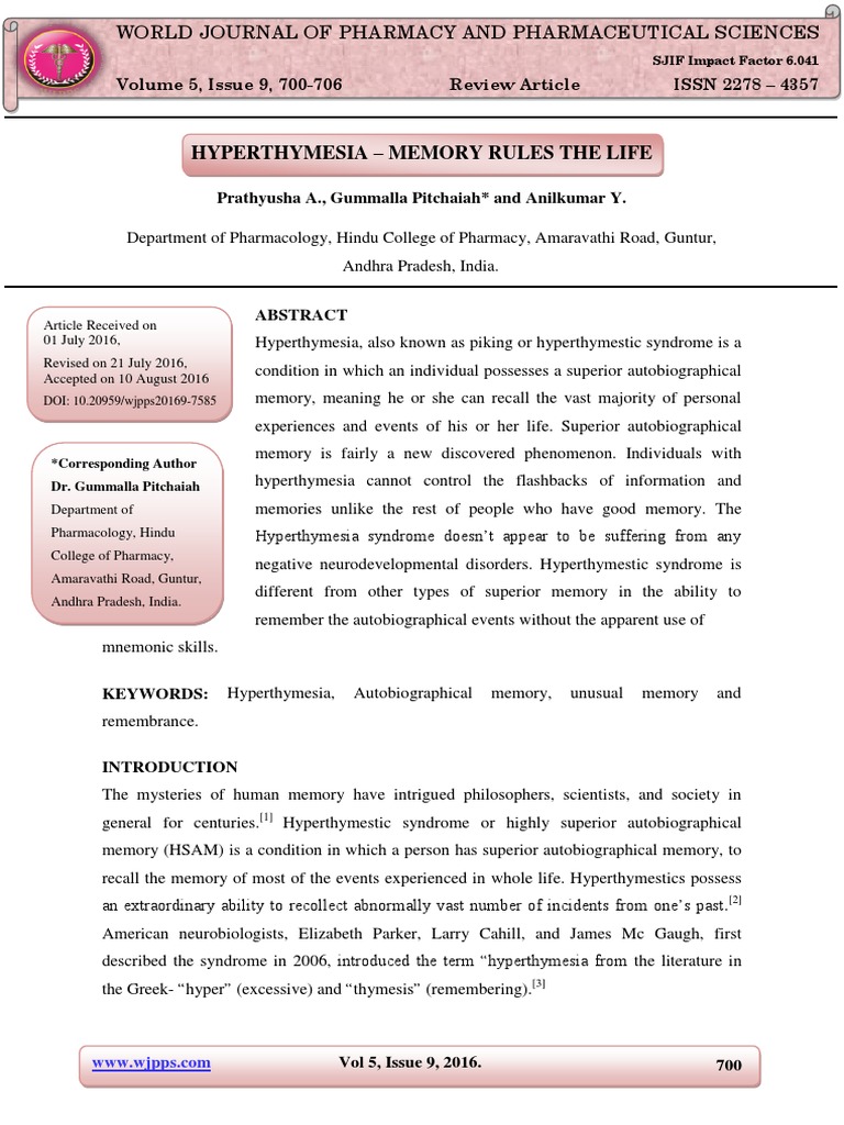 Hyperthymesia | PDF | Behavioral Neuroscience | Brain