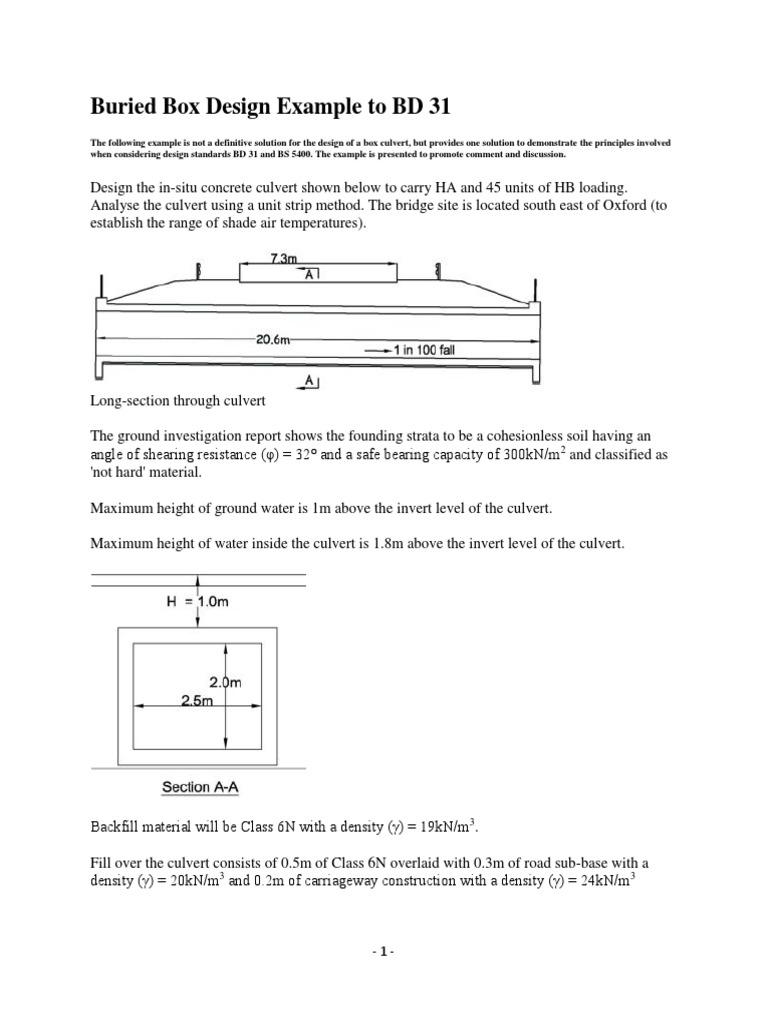 Buried Box Design Example To BD 31 | PDF | Structural Load | Stress ...