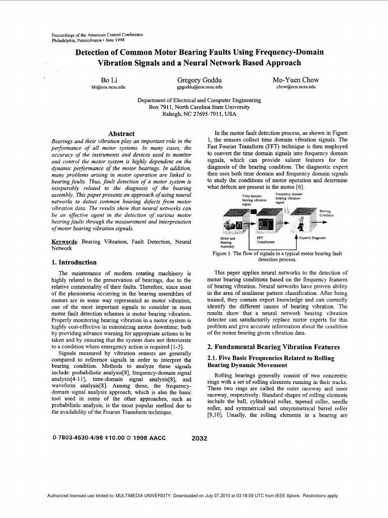 Detection of Common Motor Bearing Faults Using Frequency-Domain Vibration Signals and A Neural ...