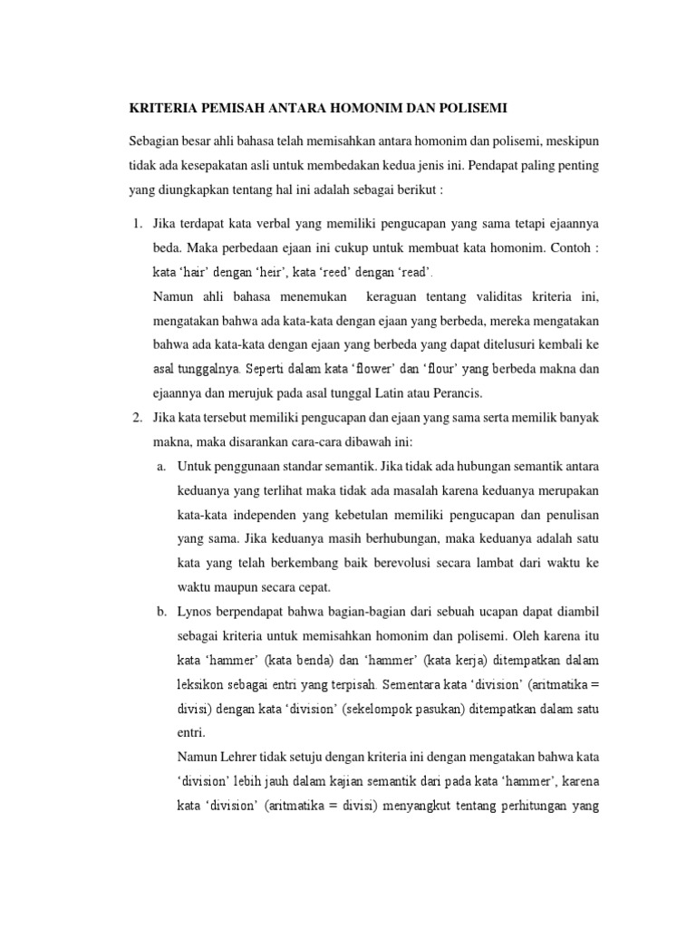 Polisemi Dan Homonim Dalam Kajian Semantik Ilmu Dalalah | PDF