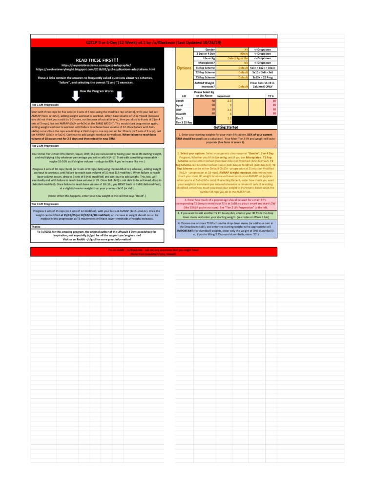 v4 - 1 GZCLP 3-4 Day 12-Week | PDF | Sports | Business