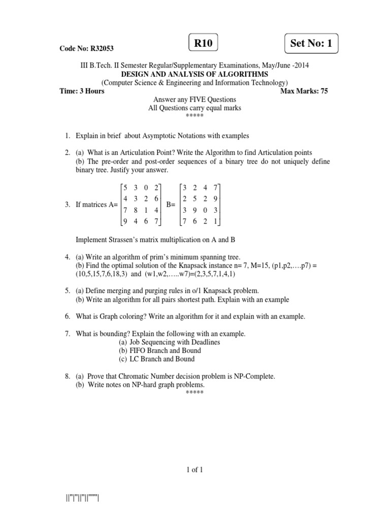 Design And Analysis Of Algorithms Cse It May 2014 Pdf Dynamic Programming