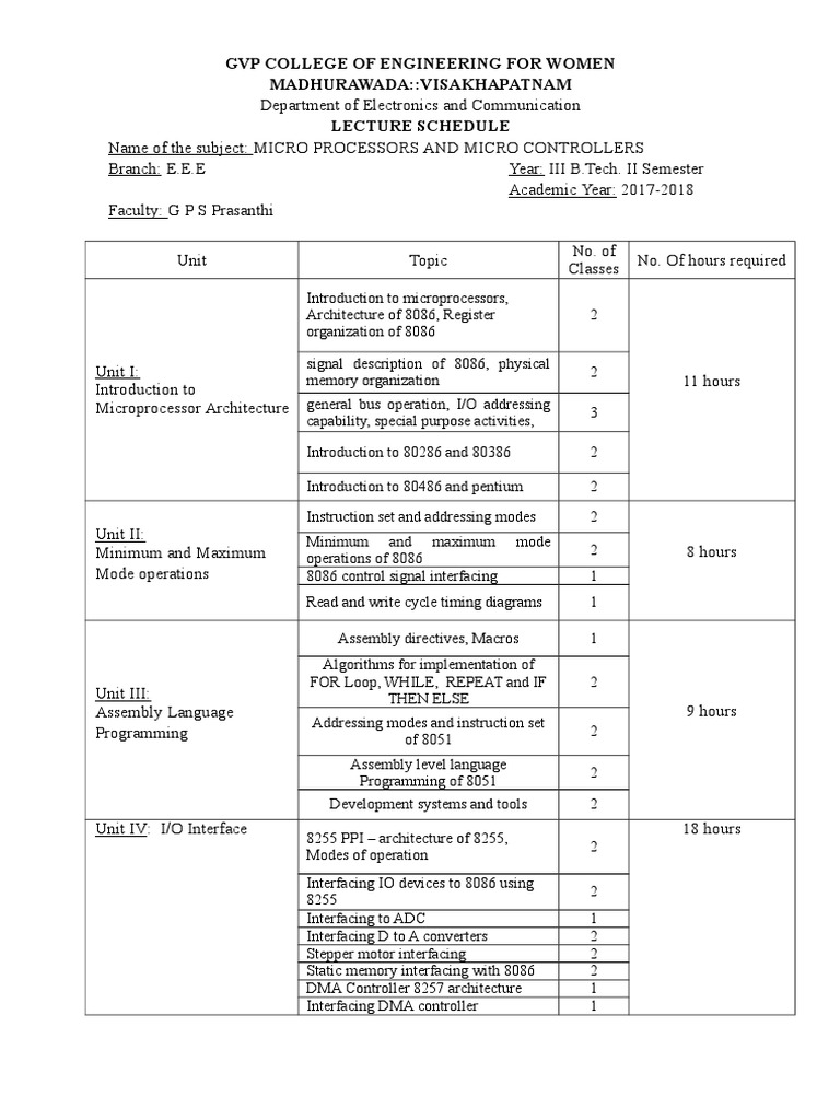 MPMC Lecture Schedule | PDF | Input/Output | Microcontroller MPMC Lecture Schedule | PDF | Input/Output | Microcontroller