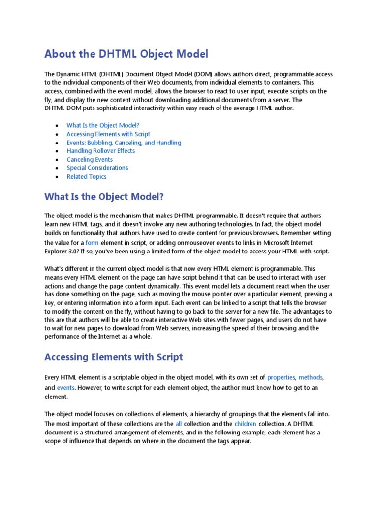 About The Dhtml Object Model Pdf Dynamic Html Html Element 2454