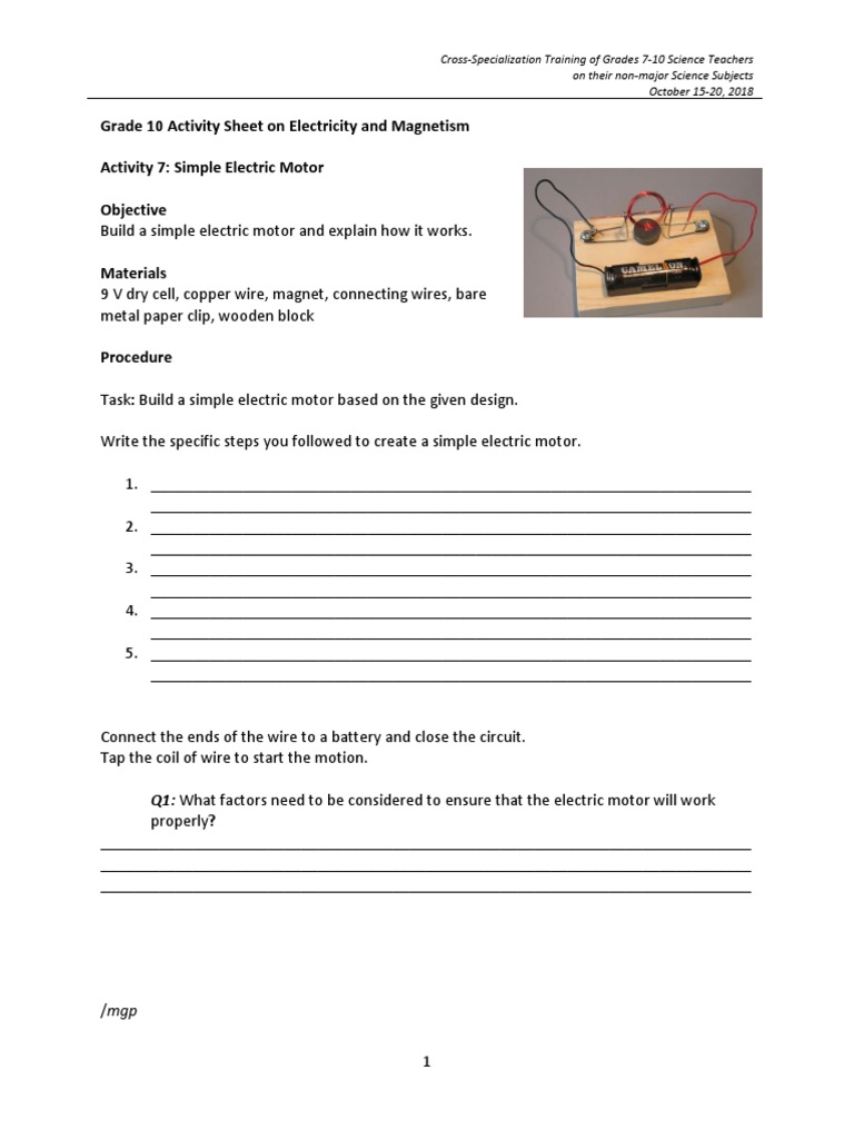 Simple Electric Motor Activity Guide | PDF