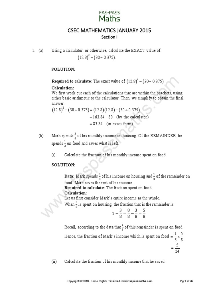 22.CSEC Maths JANUARY 2015 PDF | PDF | Area | Cartesian Coordinate System