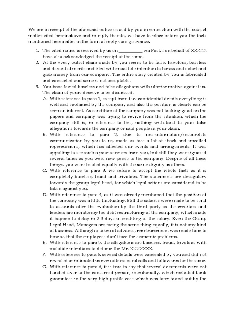 Reply To A Legal Notice | PDF | Private Law | Social Institutions