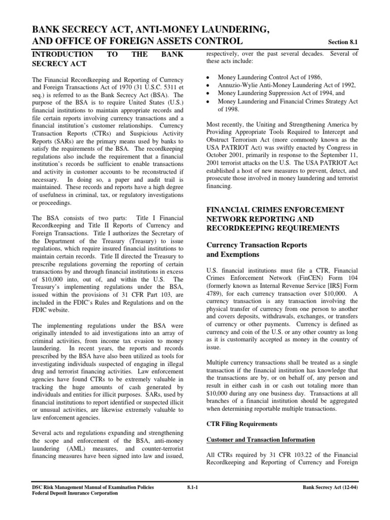 BSA Manual PDF | PDF | Money Laundering | Patriot Act