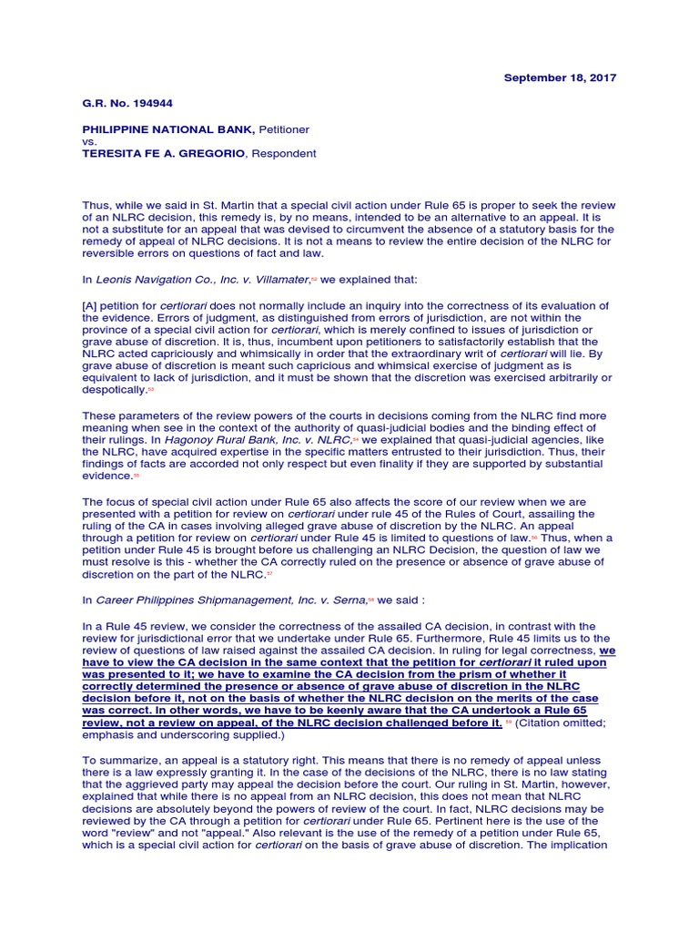 Rule 45 Vs Rule 65 Labor Code of The Philippines | PDF | Certiorari ...