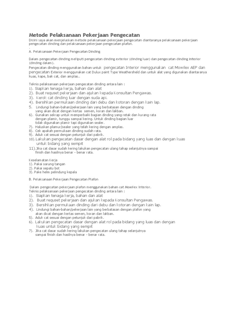 Metode Pelaksanaan Pekerjaan Pengecatan | PDF