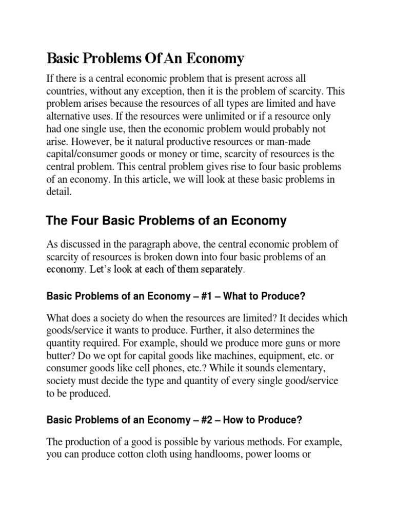 Basic Problems of An Economy | PDF | Factors Of Production | Economics
