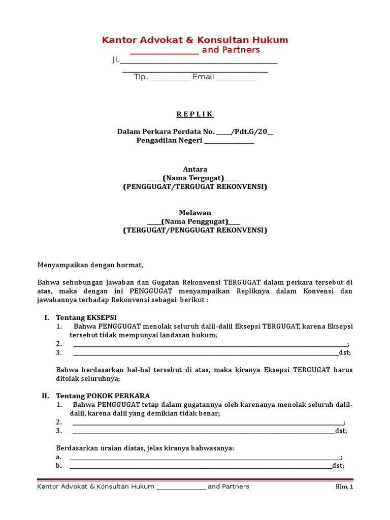 Replik Penggugat dalam Perkara Perdata | PDF | Hukum