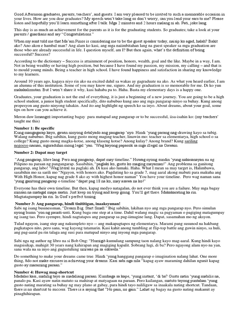 Inspiring Graduation Speech for Students | PDF | Self-Improvement