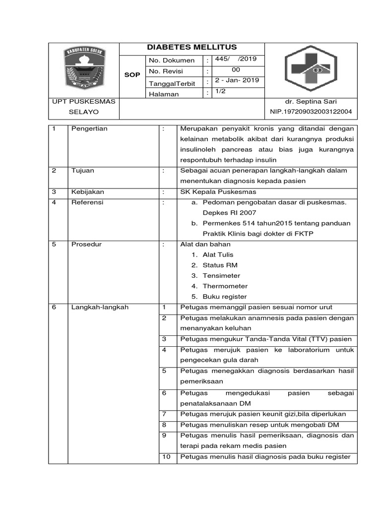 Prosedur Diagnosis Diabetes Melitus | PDF | Kesehatan Holistik
