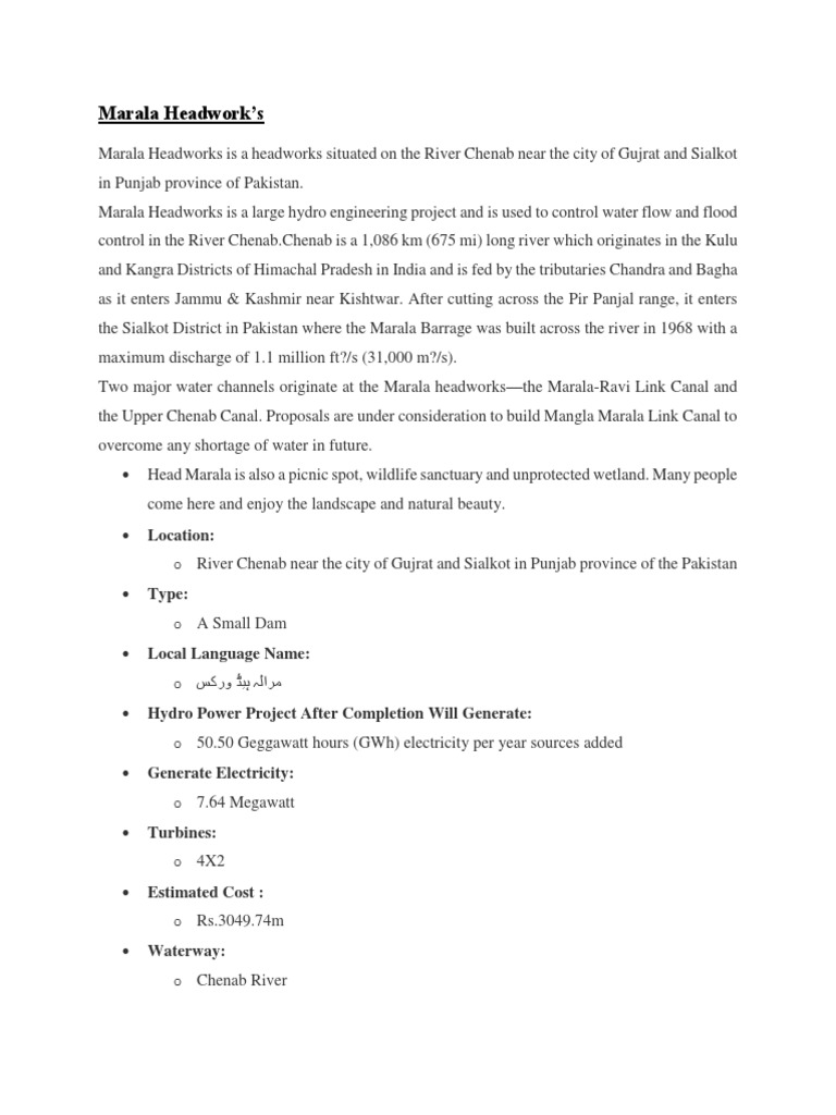 Marala Headworks | PDF | Nature | Electric Power