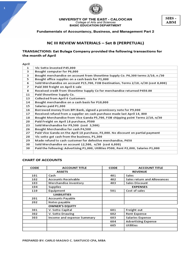 TESDA NC III PERPETUAL Ans Key PDF | PDF | Debits And Credits | Expense