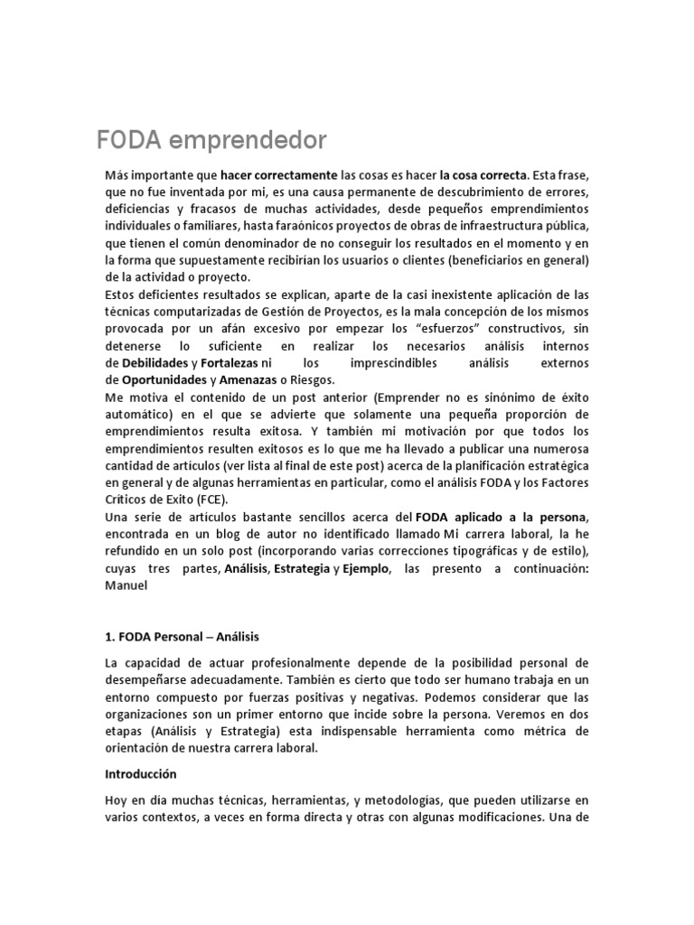 FODA Emprendedor | PDF | Análisis FODA | Sicología