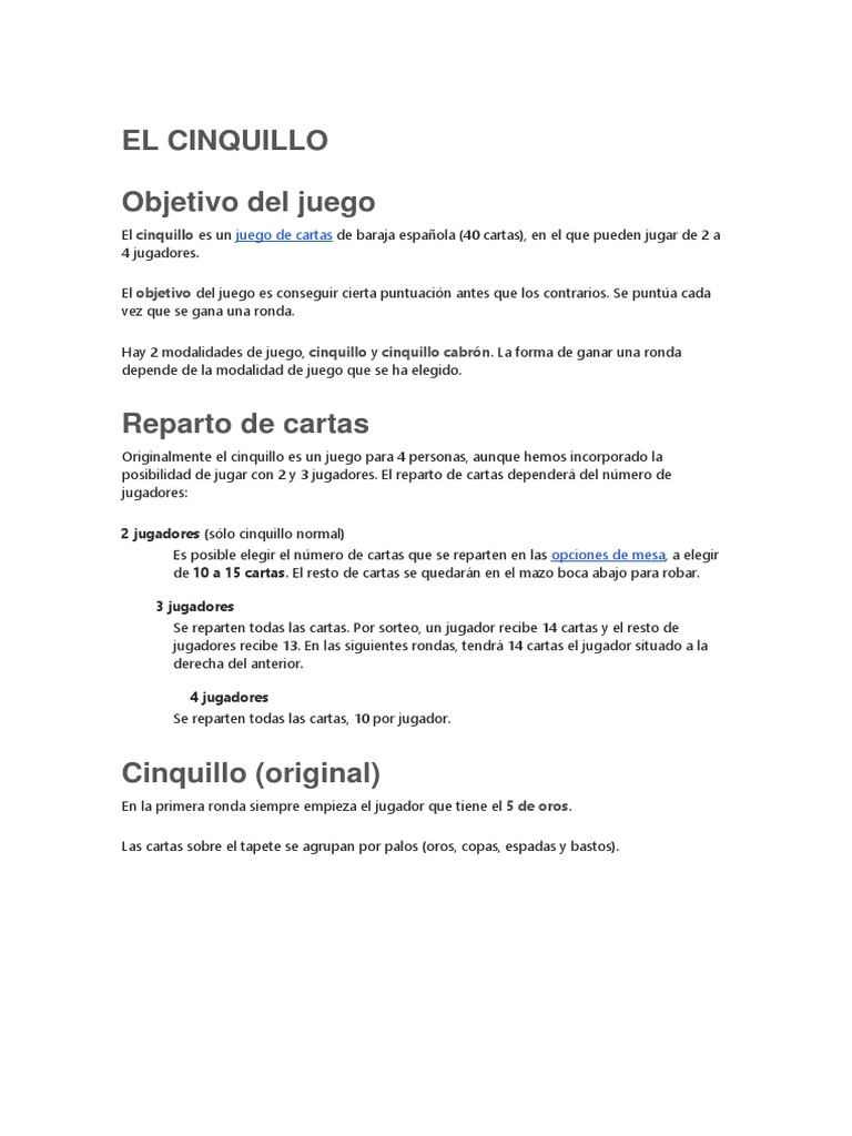 El Cinquillo | PDF | Dispositivos de juego | Jugando a las cartas