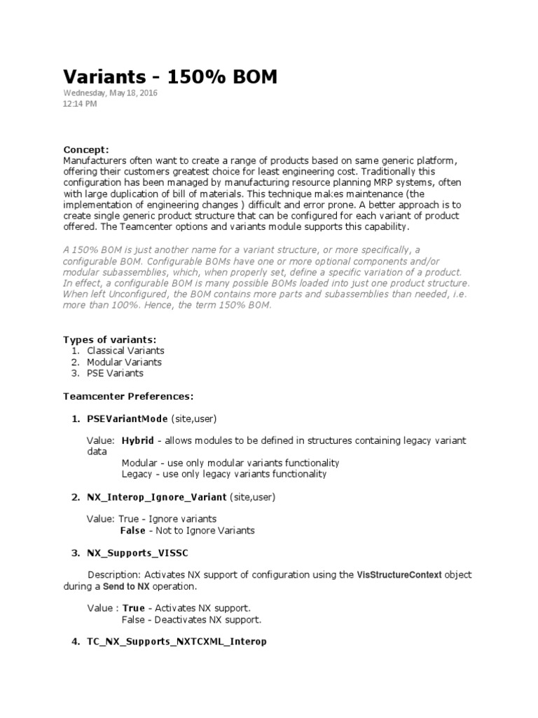 Configuring Variants in Teamcenter: Understanding 150% Bills of ...