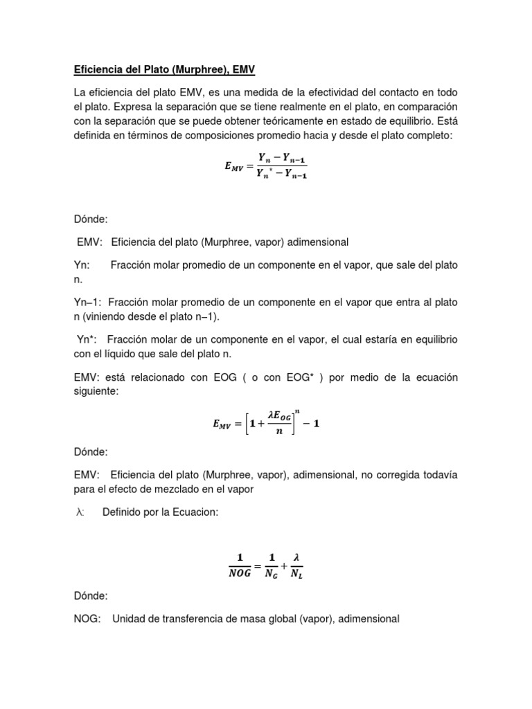 Eficiencia de Murphree | PDF | Transferencia de masa | Ciencias fisicas