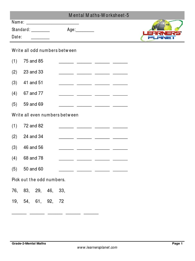 Grade 2 Mental Maths Worksheets | PDF | Teaching Mathematics